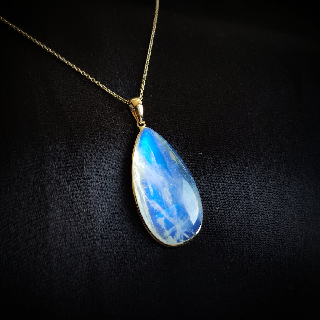 Natural Rainbow Moonstone Pendant, 14K Solid Yellow Gold Moonstone ...