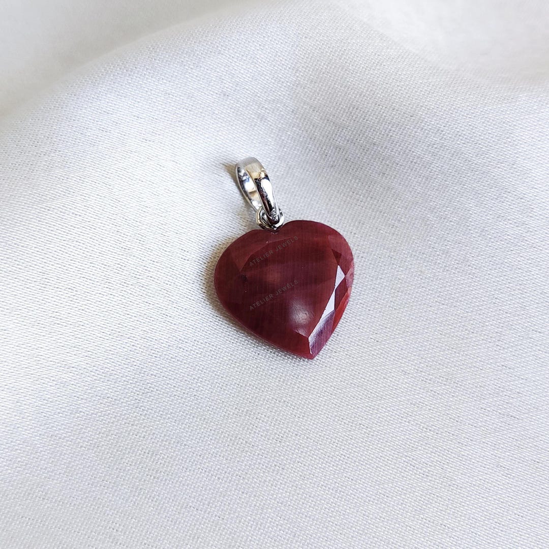 Natural Ruby Heart Pendant, 14K Solid White Gold Ruby Pendant, July ...