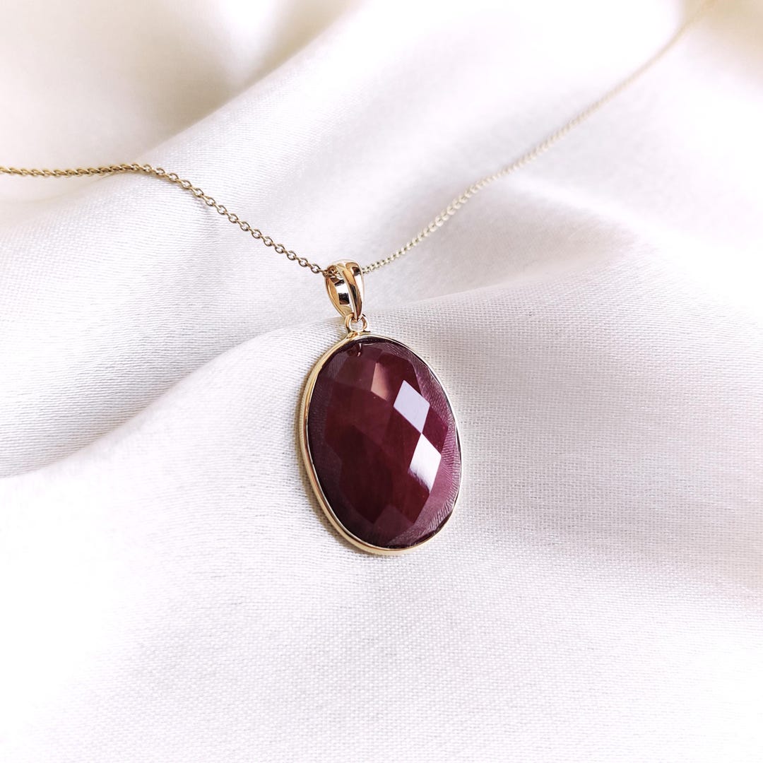 Natural Ruby Pendant, 14K Solid Yellow Gold Ruby Pendant, July ...