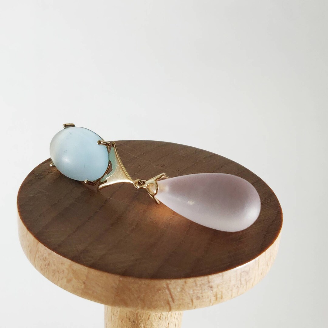 14k Yellow Gold Natural Blue Topaz & Rose Quartz Earrings, Blue Topaz ...