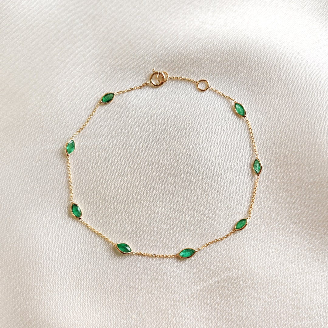 Natural Emerald Bracelet, 14K Solid Yellow Gold Emerald Bracelet ...