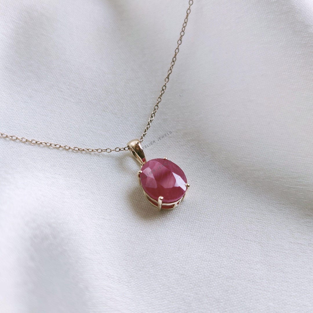 Natural Ruby Pendant, 14K Solid Yellow Gold Ruby Pendant, July ...
