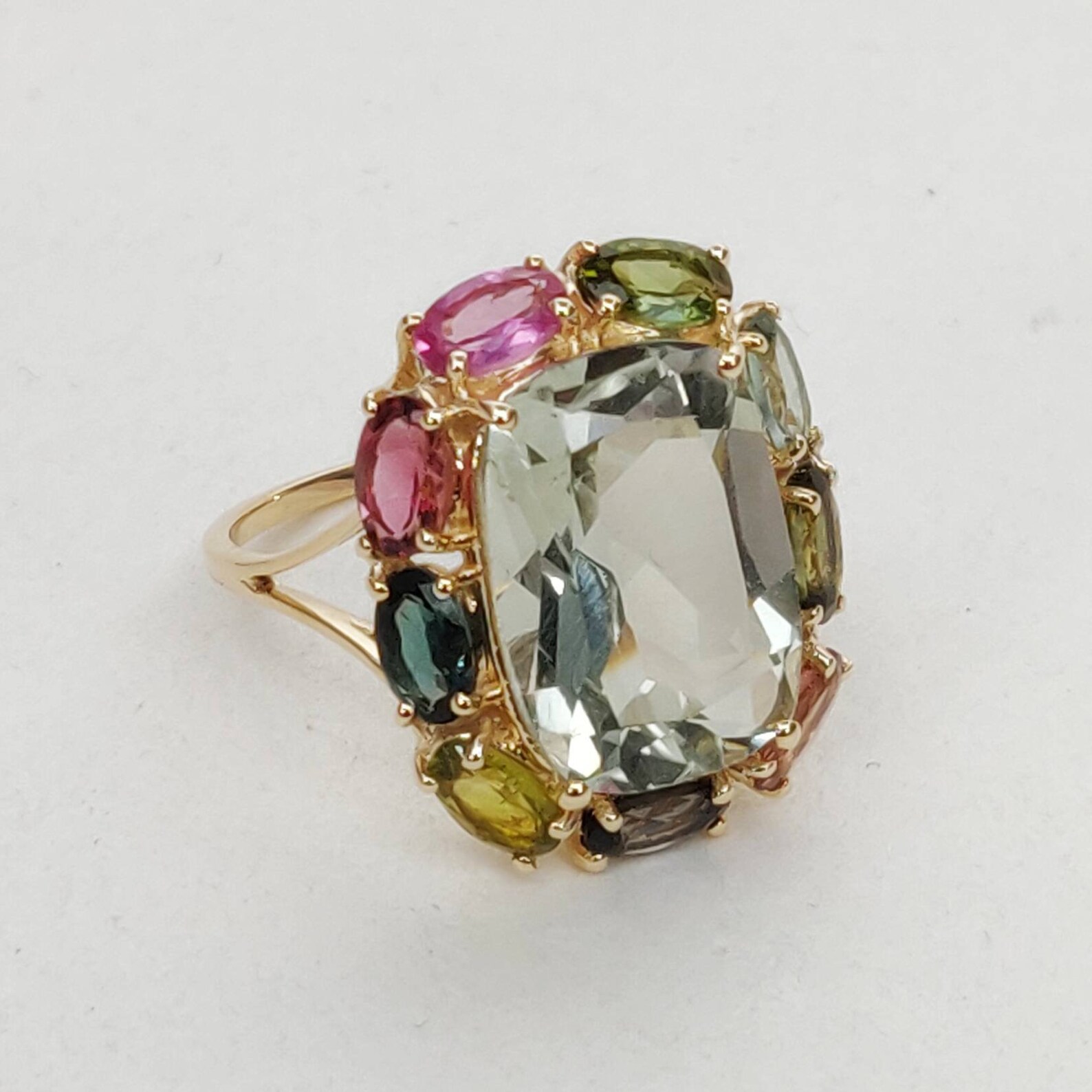 14K Yellow Solid Gold Gemstone Ring Natural Multi Tourmaline - Etsy