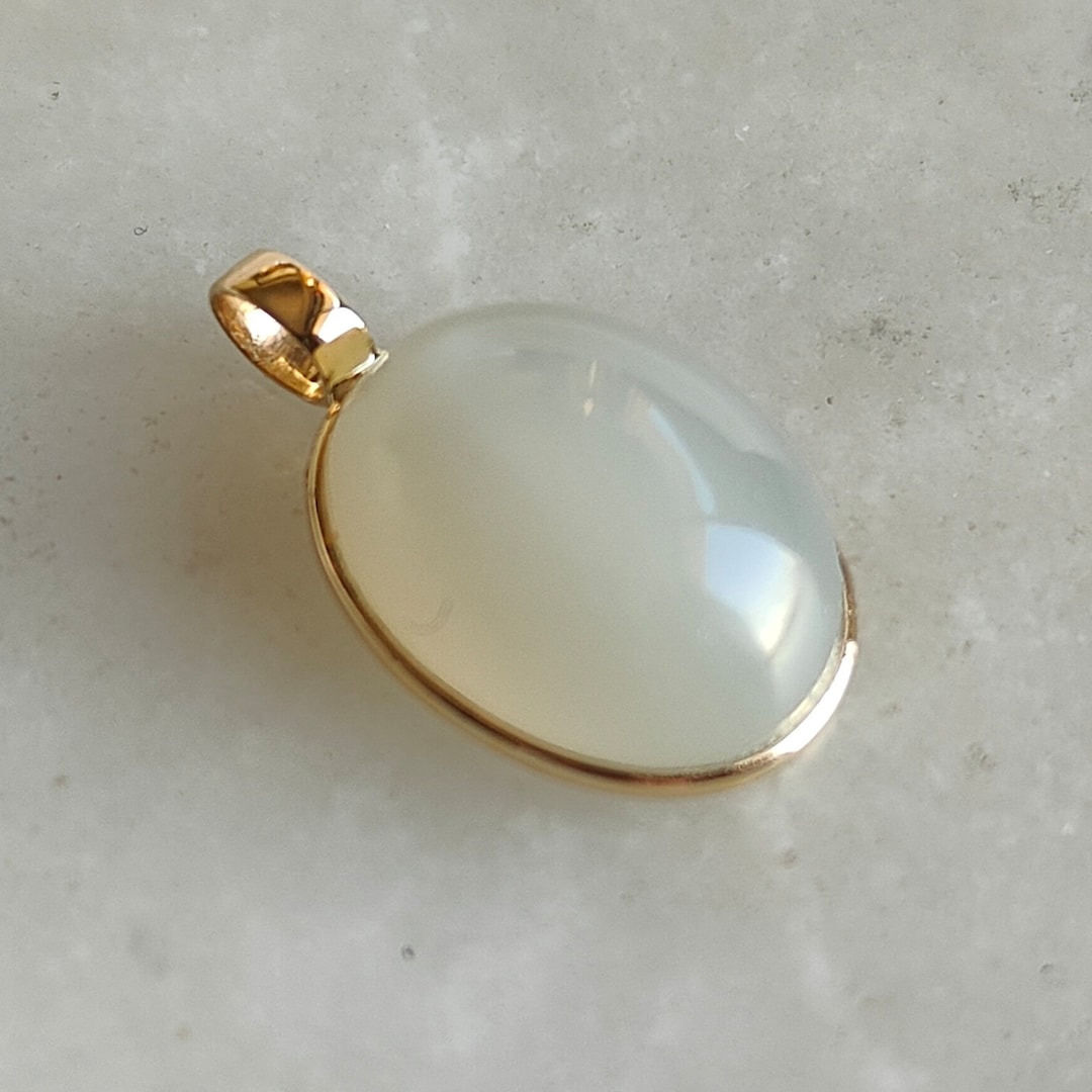 Natural White Moonstone Pendant, 14K Solid Yellow Gold White Moonstone ...