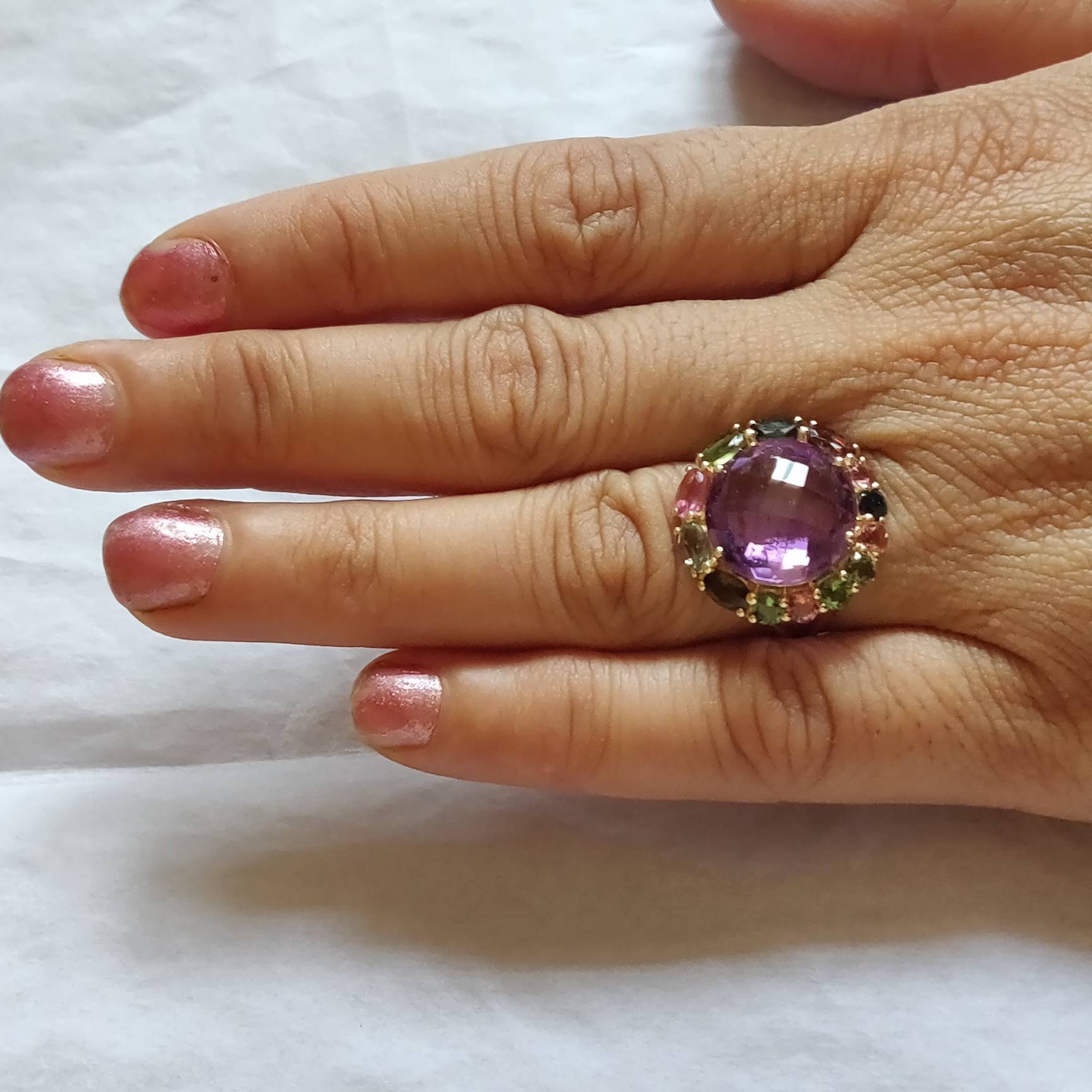 14K Yellow Solid Gold Gemstone Ring Natural Multi Tourmaline - Etsy