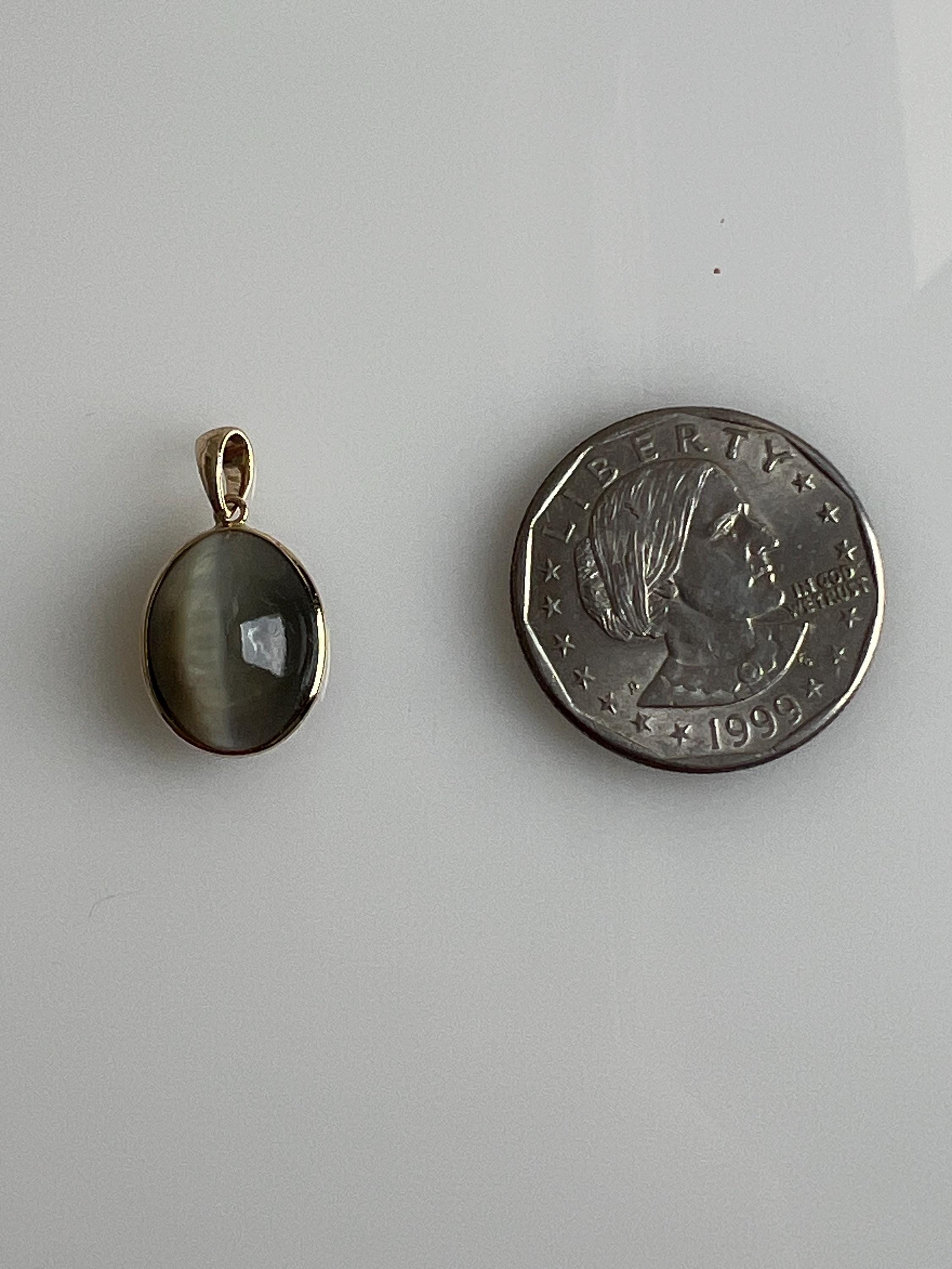 14K Solid Yellow Gold Natural Cats Eye Pendant, June Birthstone - Etsy