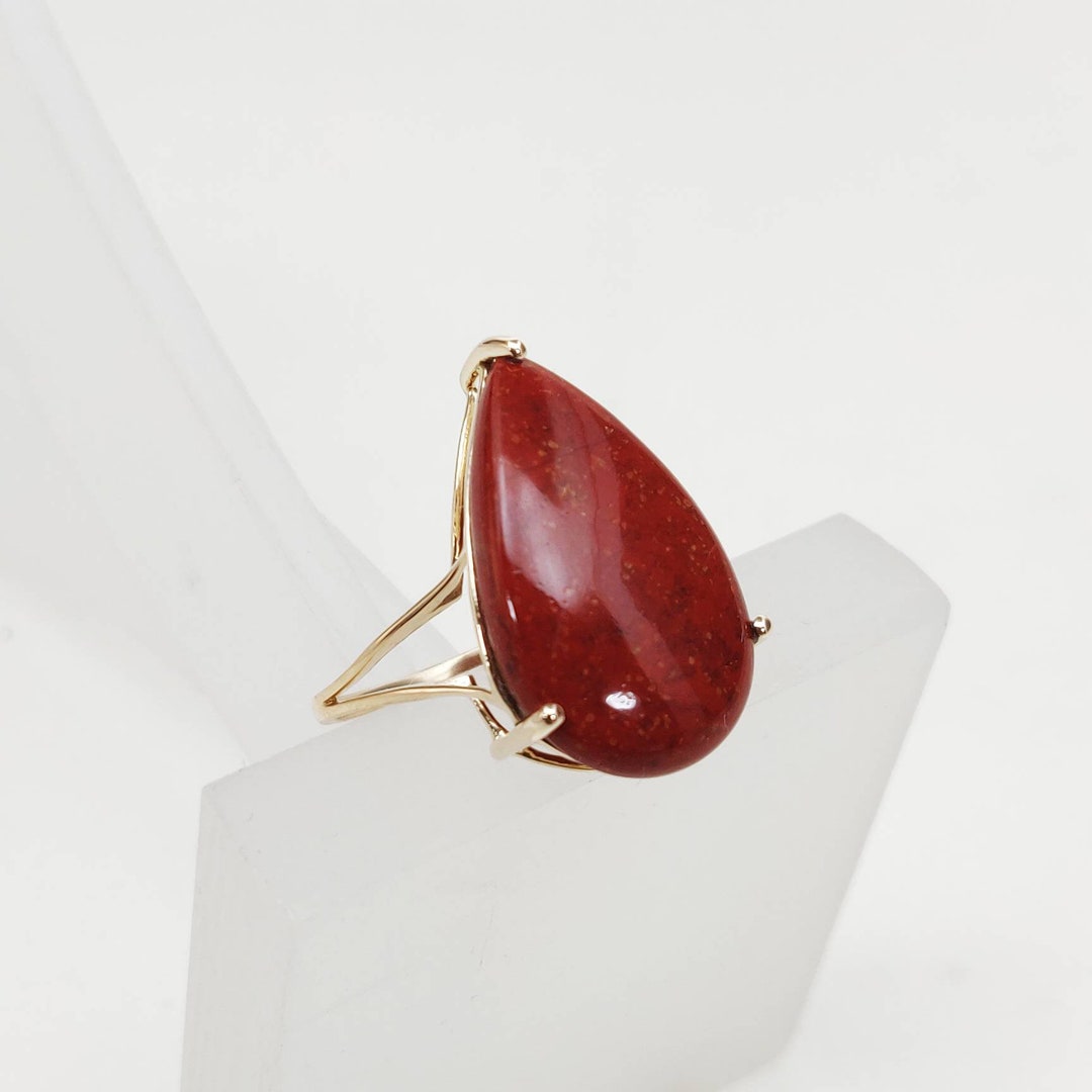 14K Gold Natural Red Jasper Ring, 14K Solid Yellow Gold Ring, Red ...