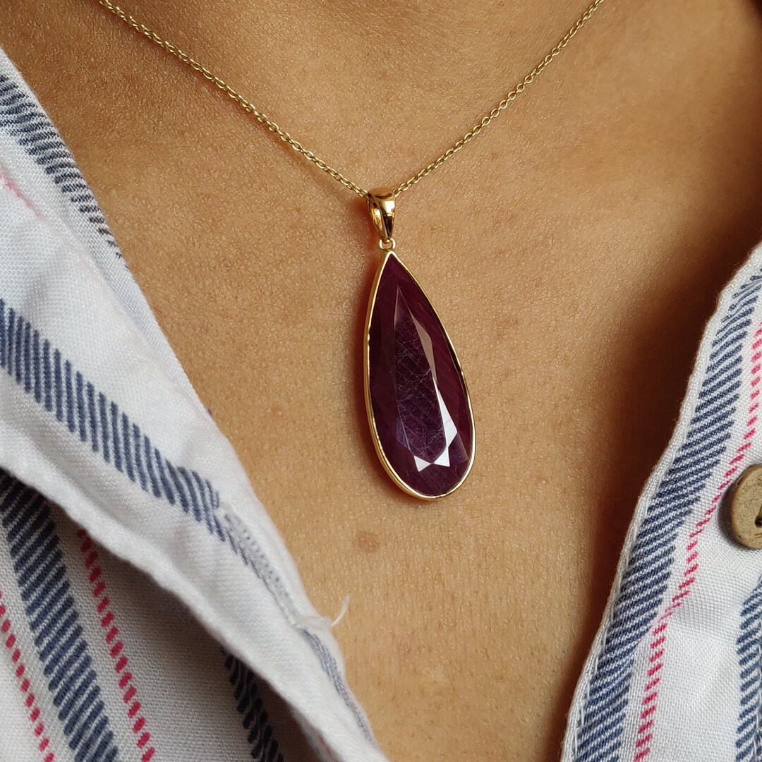 Natural Ruby Pendant, 14K Solid Gold Ruby Pendant, Solid Yellow Gold ...