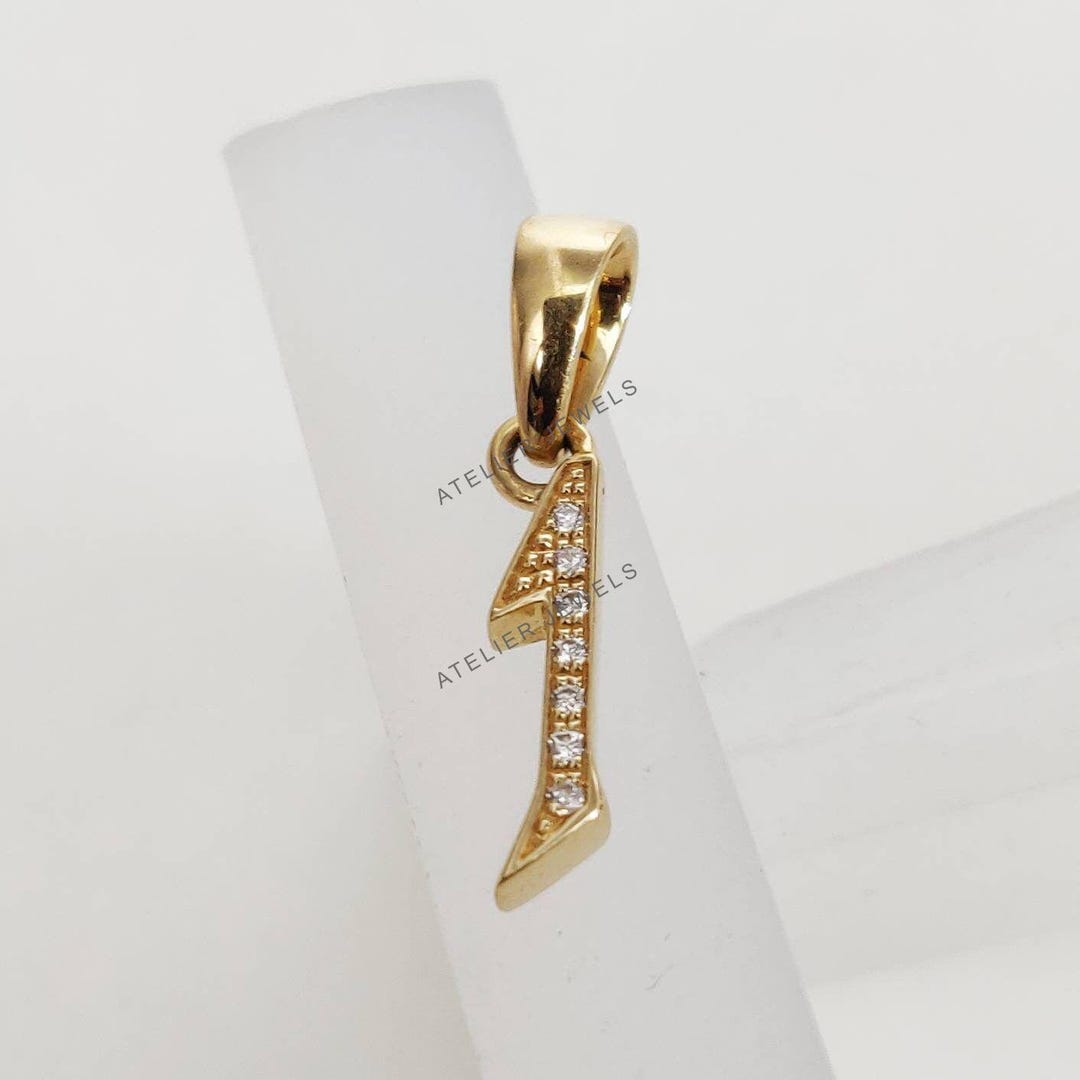 14k Solid Gold Charm Pendant, 1 Number Charm Diamond Pendant Necklace ...