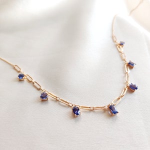 Natural Tanzanite & Diamond Necklace, Solid Gold Necklace, Diamond ...