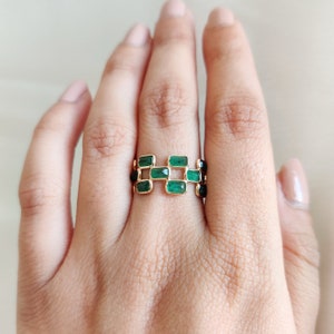 Natural Emerald Baguette Ring, 14K Solid Yellow Gold Emerald Ring, May Birthstone Ring, Dainty ...