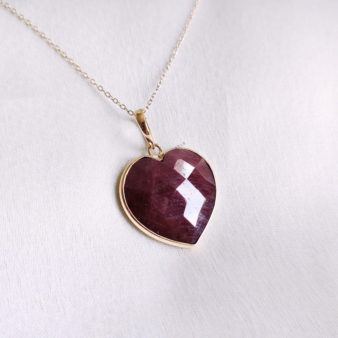 Natural Ruby Heart Pendant, 14K Solid Yellow Gold Ruby Pendant, July ...