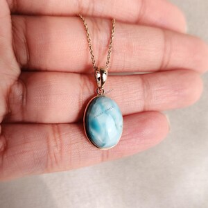 Natural Larimar Pendant, 14K Solid Yellow Gold Larimar Pendant ...