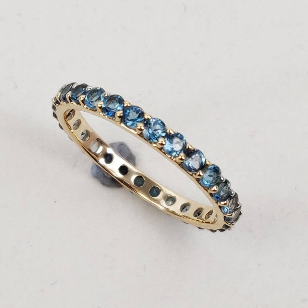Natural London Blue Topaz Eternity Ring, 14K Solid Yellow Gold Ring ...