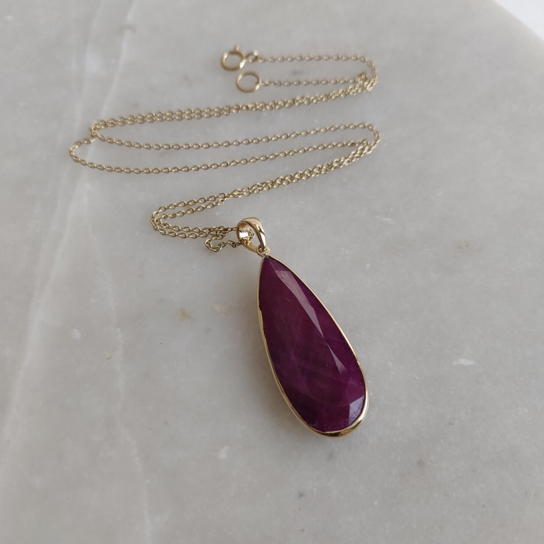 Natural Ruby Pendant, 14K Solid Yellow Gold Ruby Pendant, July ...