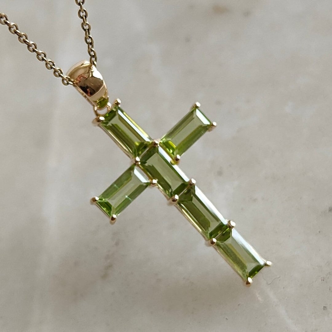 Natural Peridot Cross Pendant, 14K Solid Yellow Gold Peridot Pendant ...