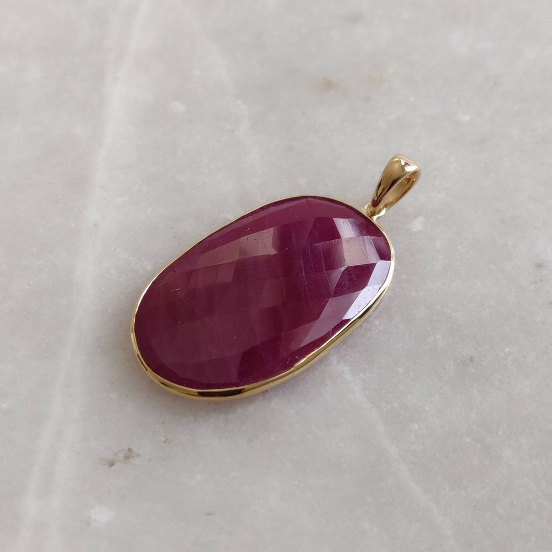 Natural Ruby Pendant, 14K Solid Gold Ruby Pendant, Solid Yellow Gold ...