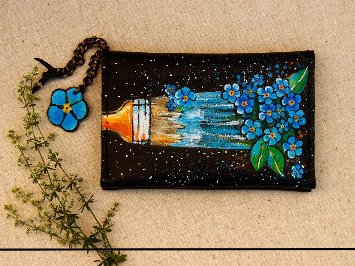 Kasane Flowers Hand Painted Leather Wallet for Women - Etsy