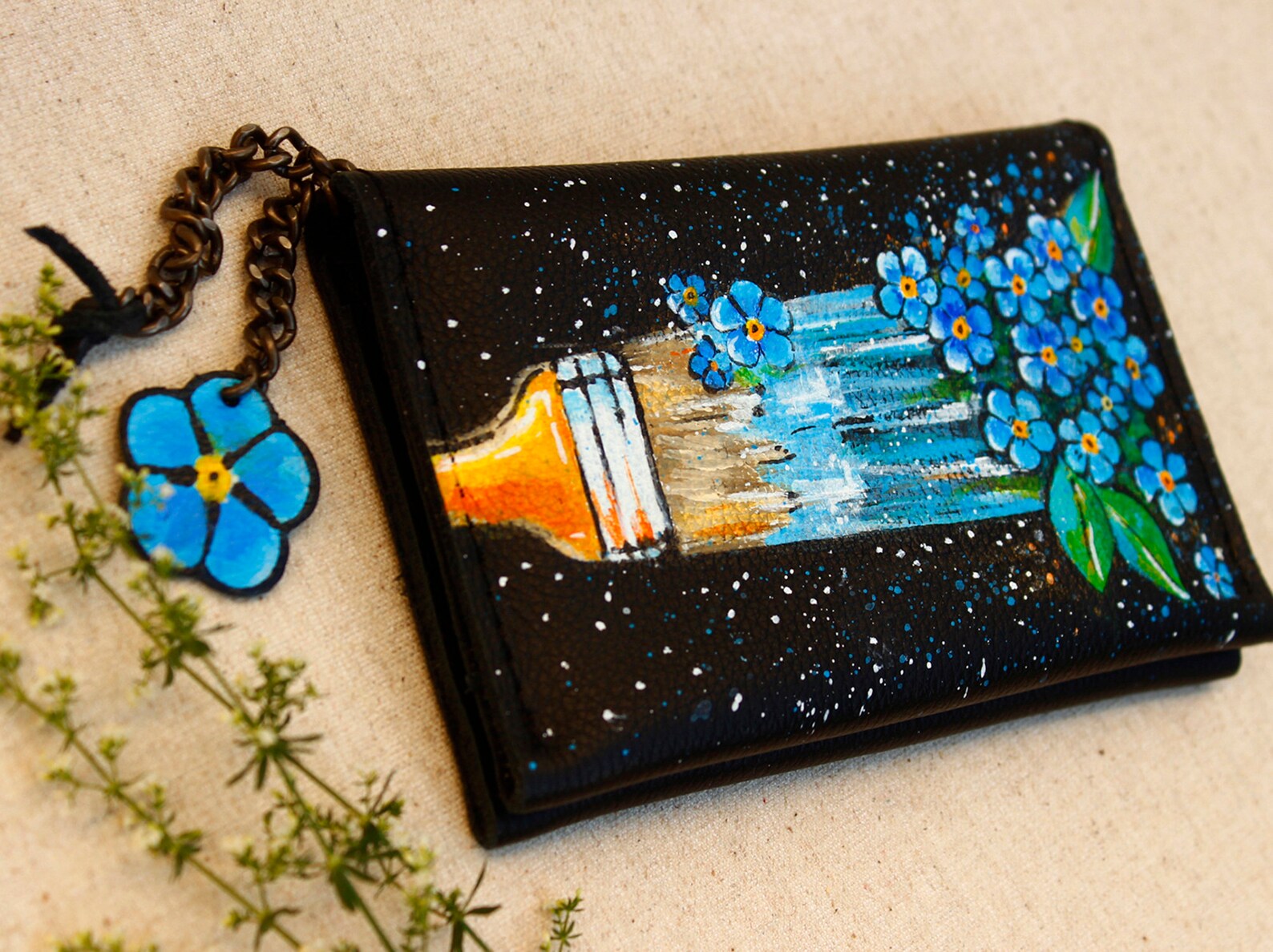 Kasane Flowers Hand Painted Leather Wallet for Women - Etsy