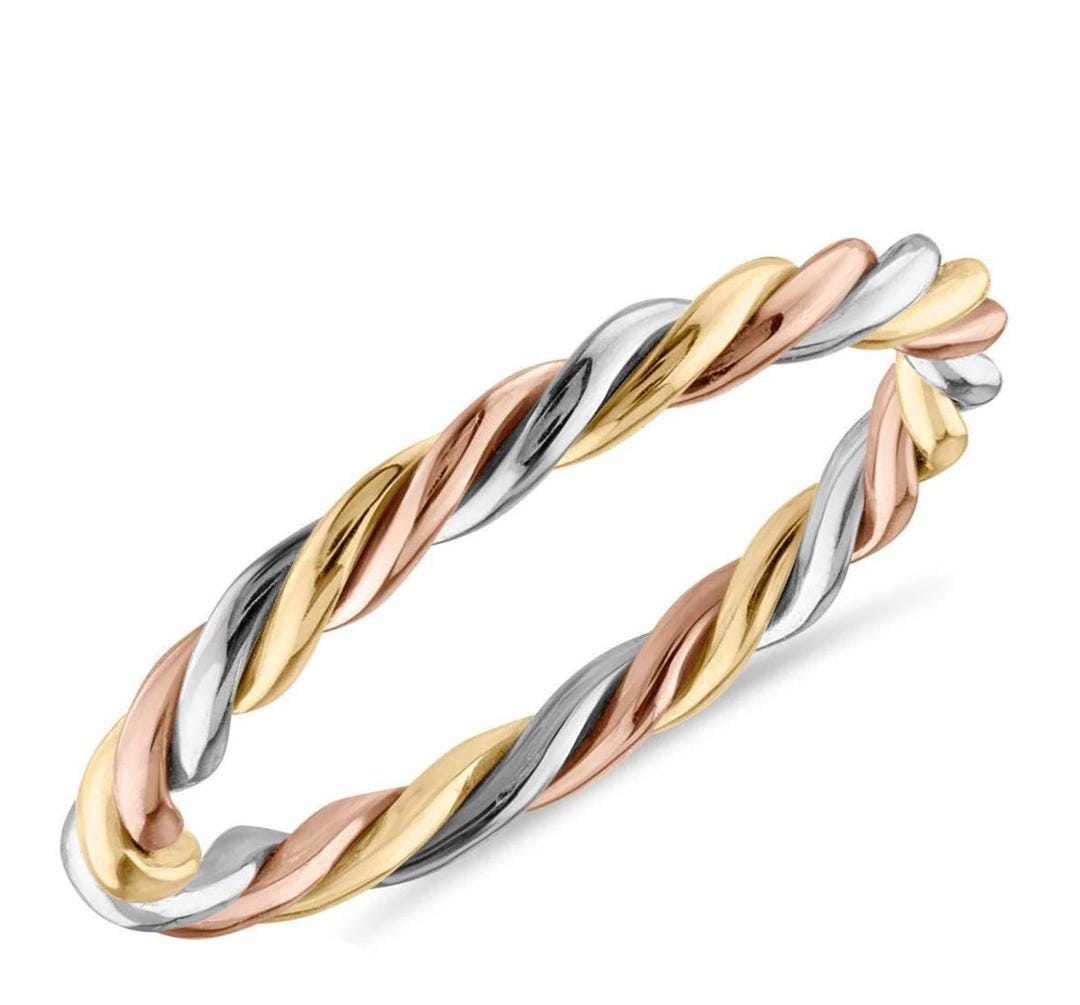 Twisted Tricolor Ring, Rope Chain Band, Stacking Ring, Gold and ...