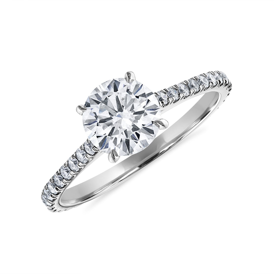 Round + Pavé Diamond Engagement Ring / Wedding Band / Fine Jewelry - Etsy