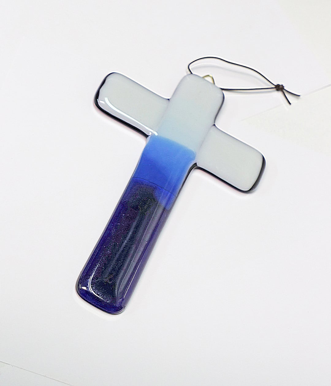 Cream White and Blue Purple Glass Cross 2, Fused Glass, Wall Hanging ...