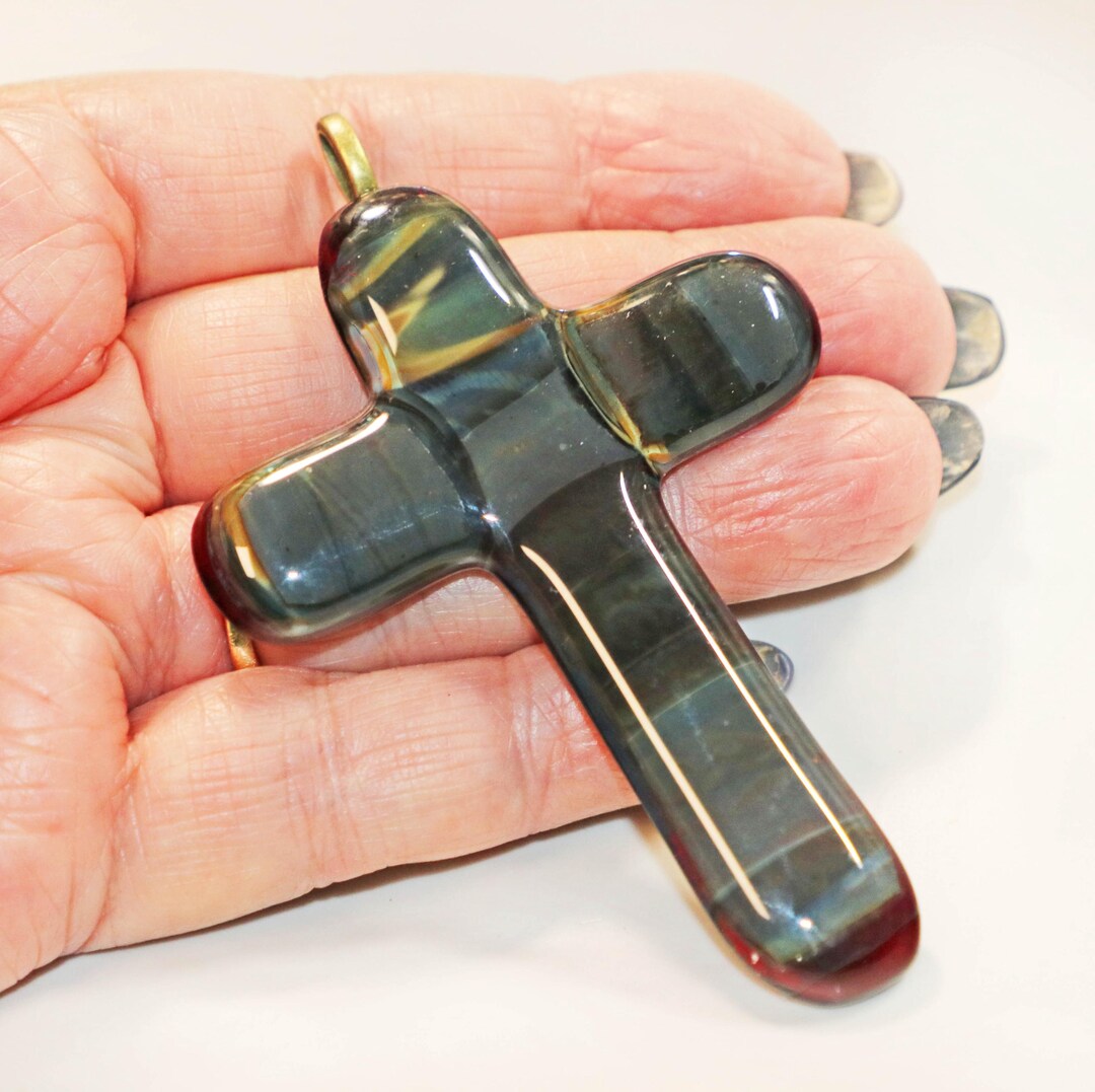Fused Glass Cross Pendant: Handmade Religious Gift - Etsy
