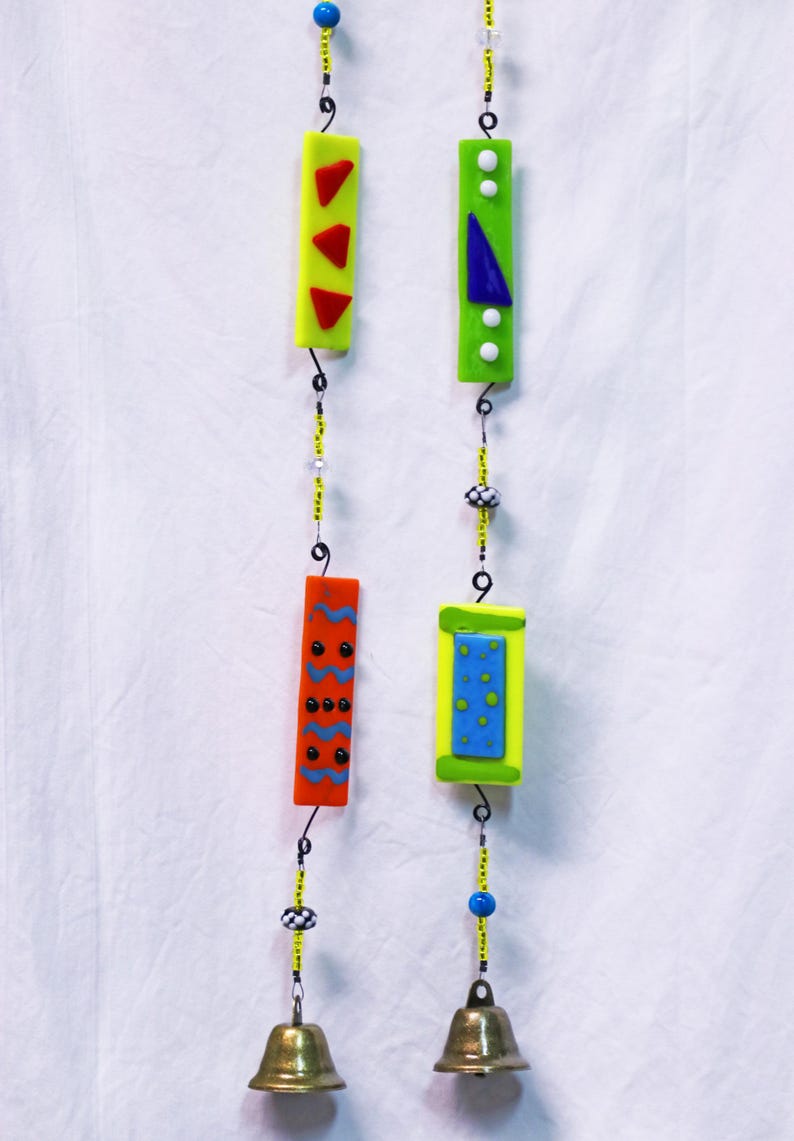 Fused Glass Bird Wind Chime: Whimsical Garden Art With Brass Bells - Etsy