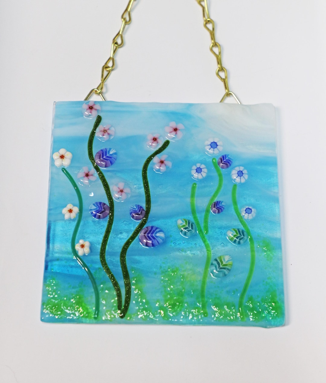 Fused Glass Flower Suncatcher: Blue Sky Window Art - Etsy