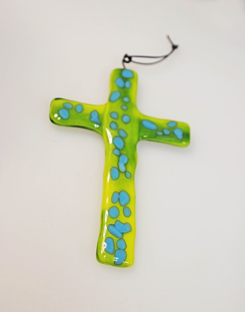 Bright Green Spotted Glass Cross: Fused Glass Ornament - Etsy