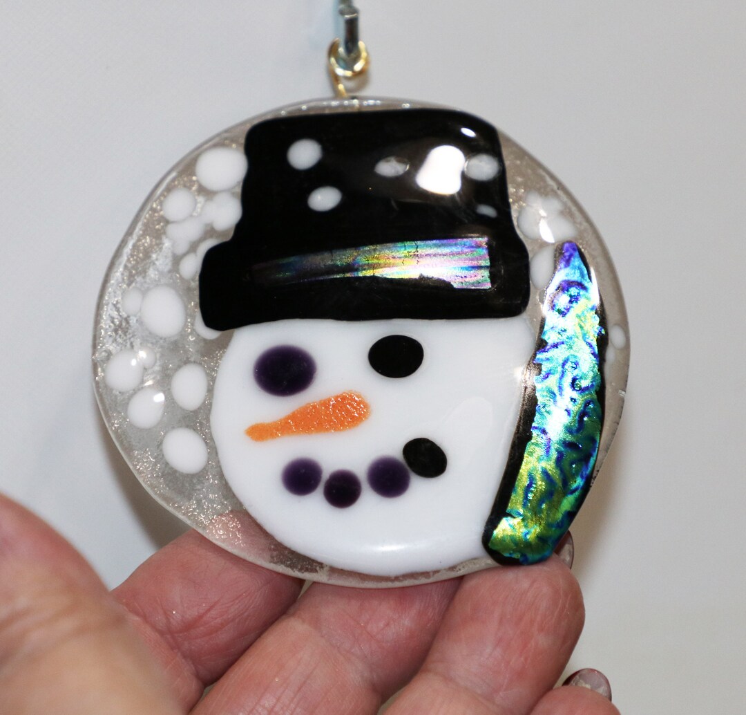 Snowman, Christmas Ornament, Fused Glass Ornament, Snowman Christmas ...
