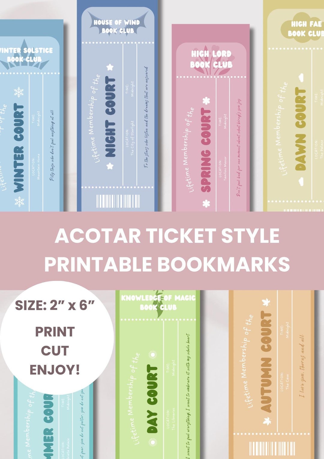 7 Printable ACOTAR Bookmarks | Ticket Style | Digital Download | Print ...