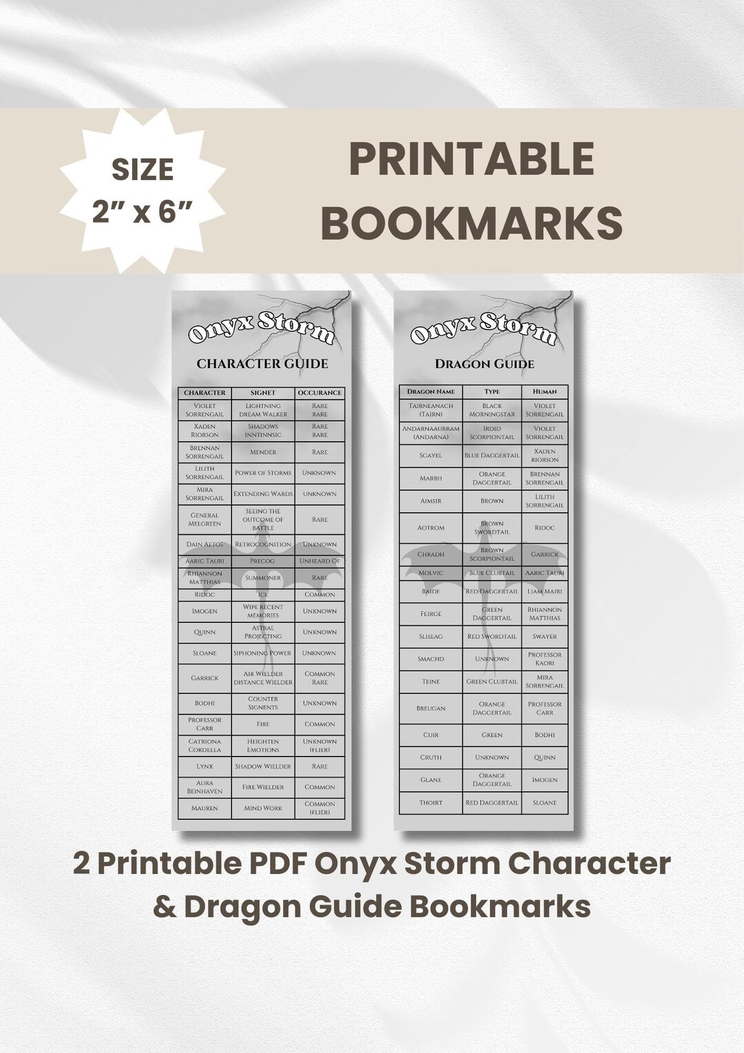 2 Printable Fourth Wing Guide Bookmarks | Iron Flame | Onyx Storm ...