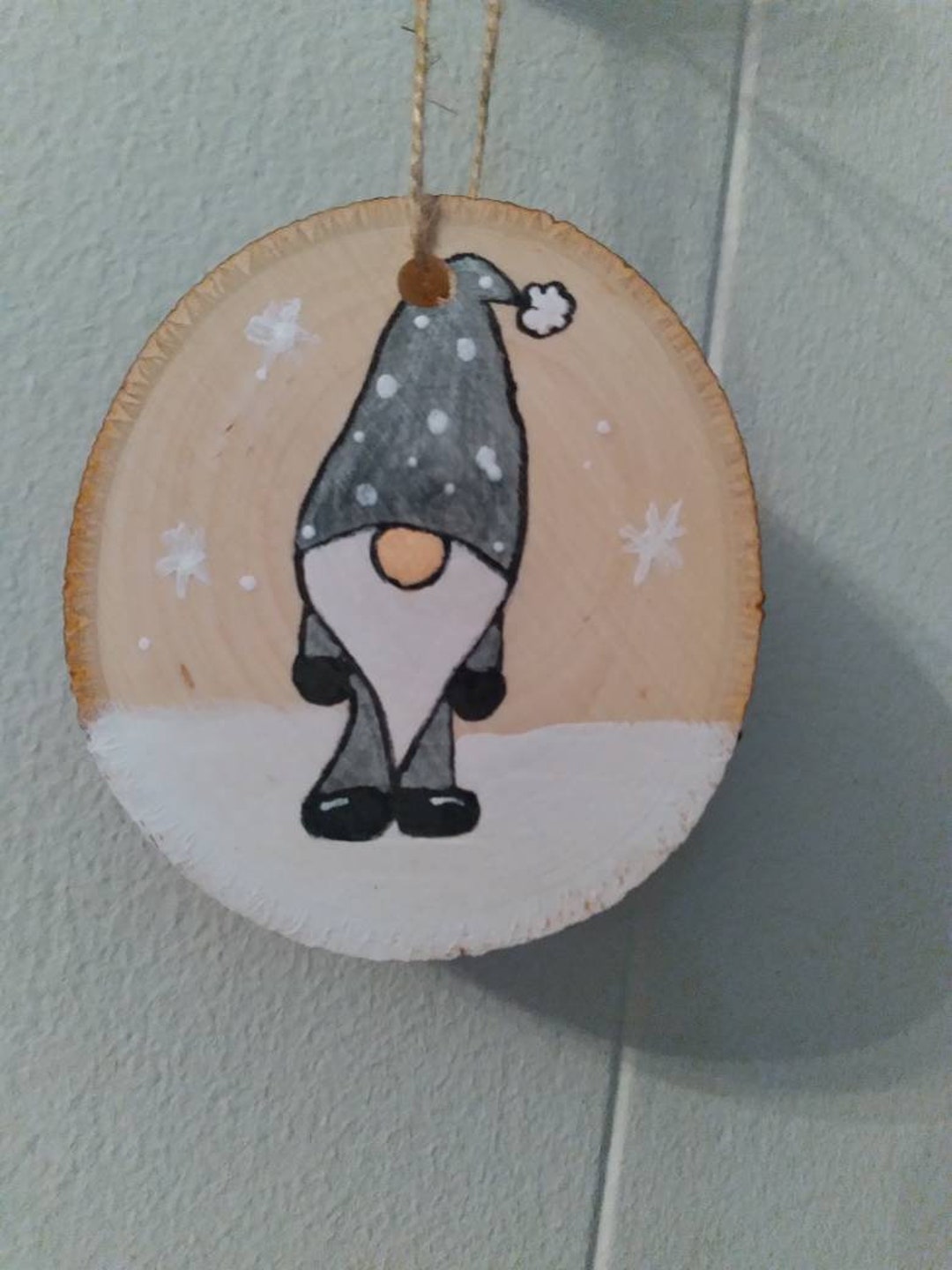 Hand-painted Garden Gnome Wood Slice Christmas Ornament - Etsy