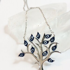 Evil Eye Silver Necklace, 925 Sterling Tree of Life Pendant With Velvet ...