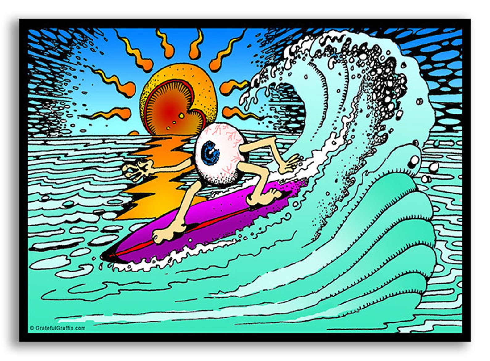 Psychedelic Surfing Eyeball Cartoon Vinyl Sticker Decal - Etsy