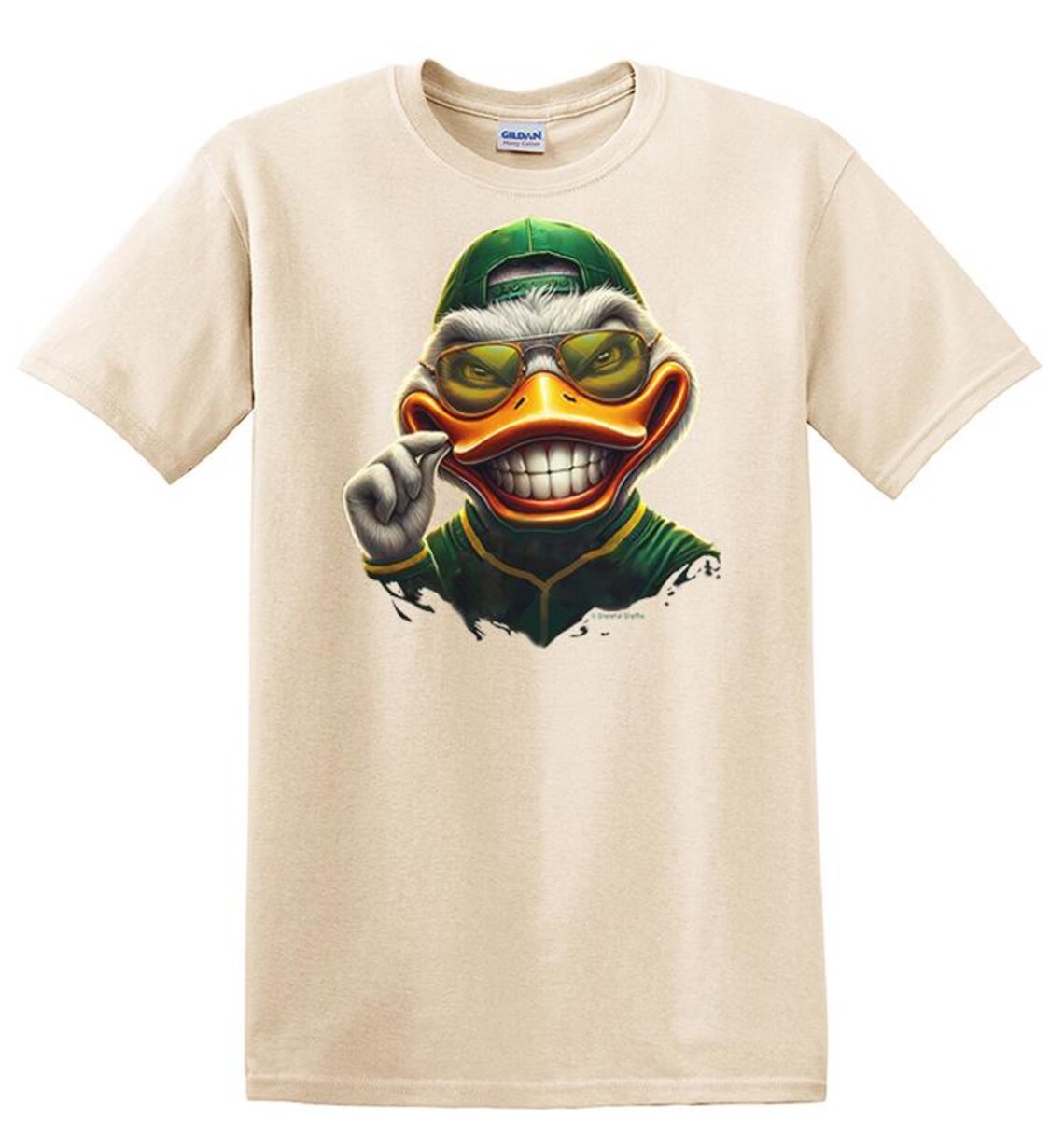Cool Smiling Duck Face Wearing Green and Yellow and Baseball Cap ...