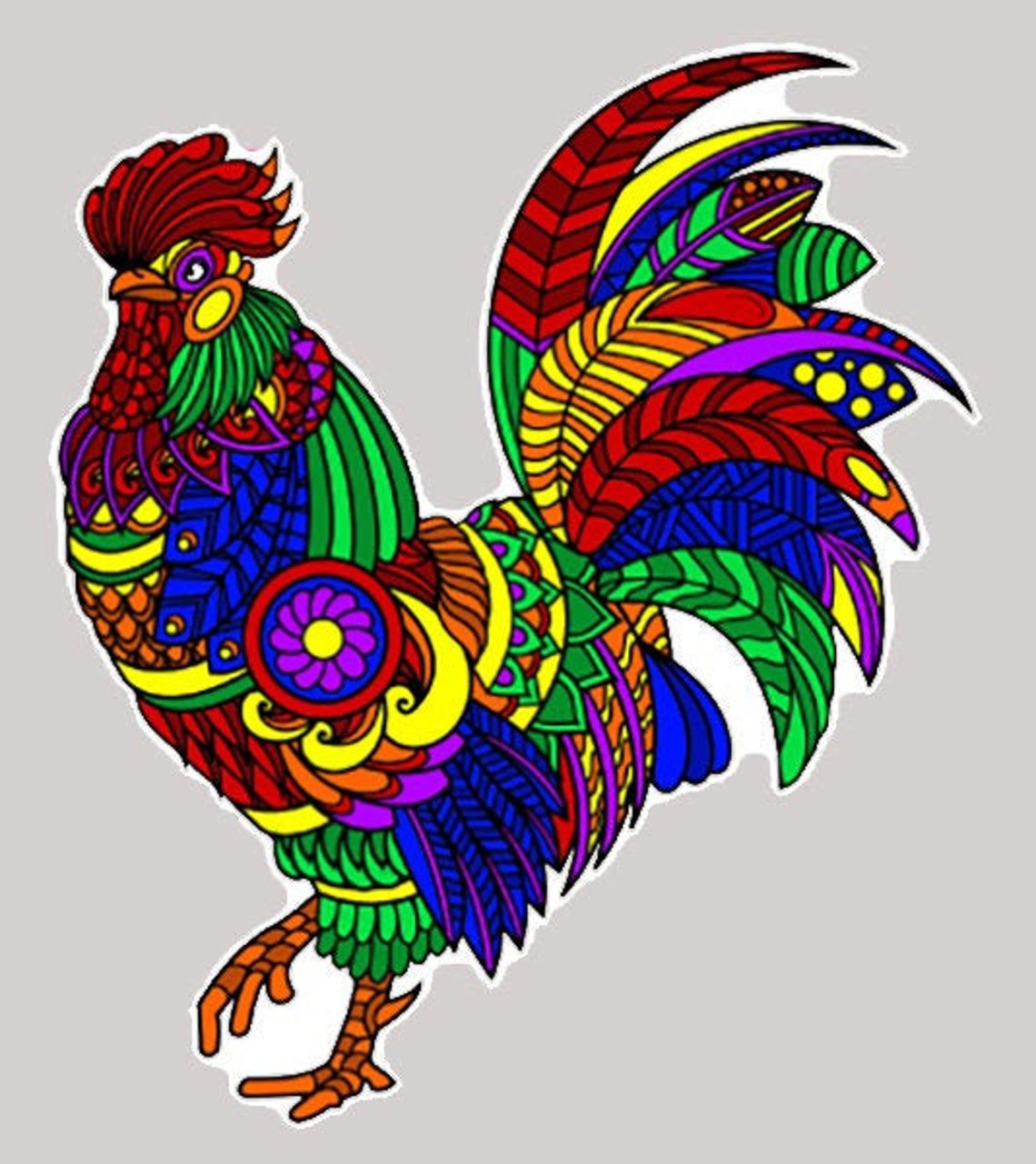 Trippy Crazy Colorful Rooster Chicken Vinyl Sticker Decal FREE Shipping ...