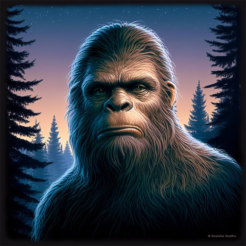 Realistic Bigfoot Face T-shirt Sasquatch in Woods at Night With Trees and Moon - Etsy