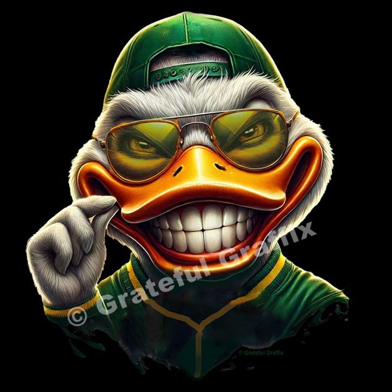 Cool Smiling Duck Face Wearing Green and Yellow and Baseball Cap ...