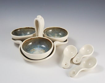 Vintage Hand Thrown Triple Bowl Condiment Pottery by - Etsy