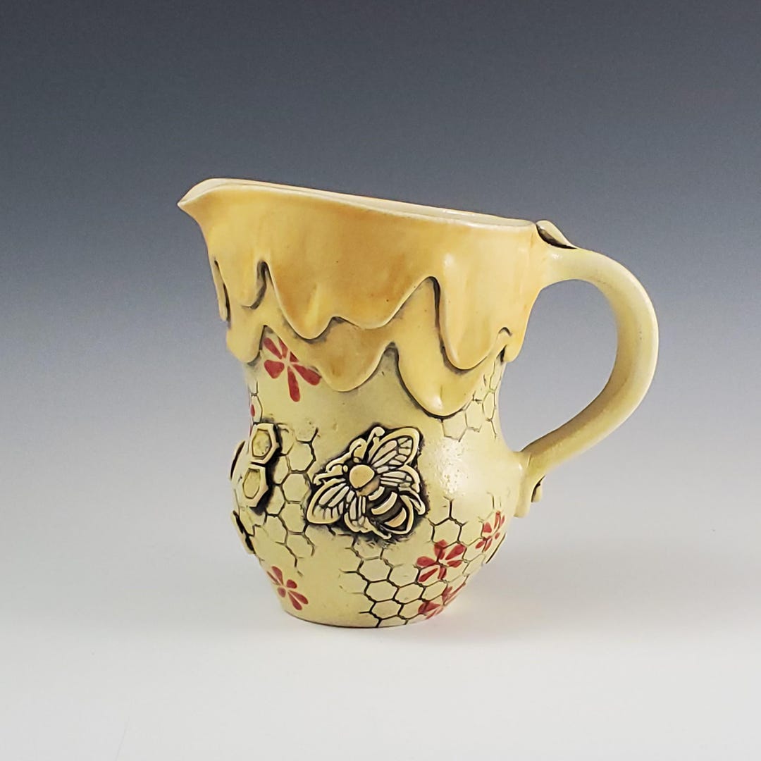 Handmade Ceramic Bee Pitcher: Honeycomb Pottery Jug - Etsy