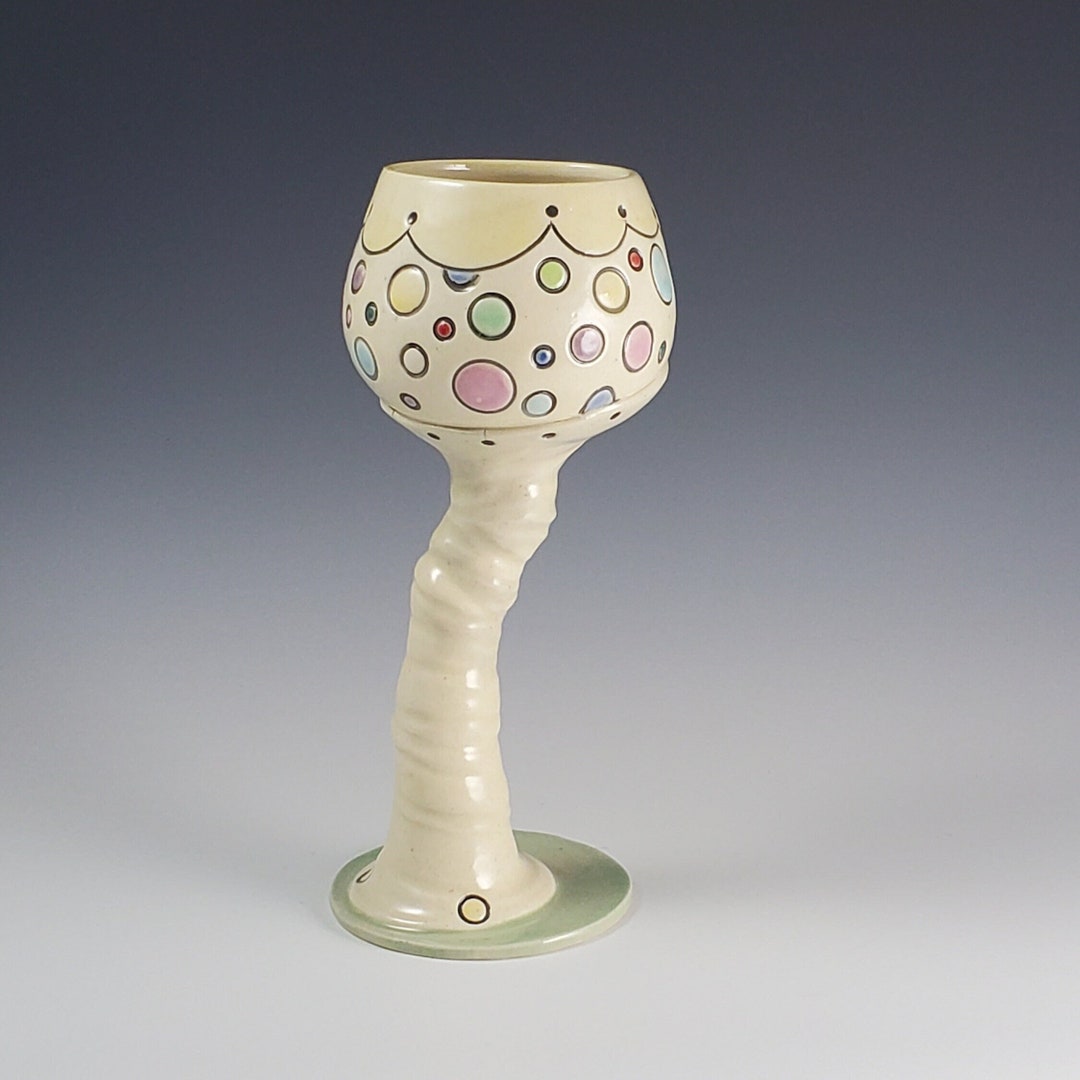 Colorful Wine Goblet Handmade, Circus Stripes Pottery Wine Glass ...