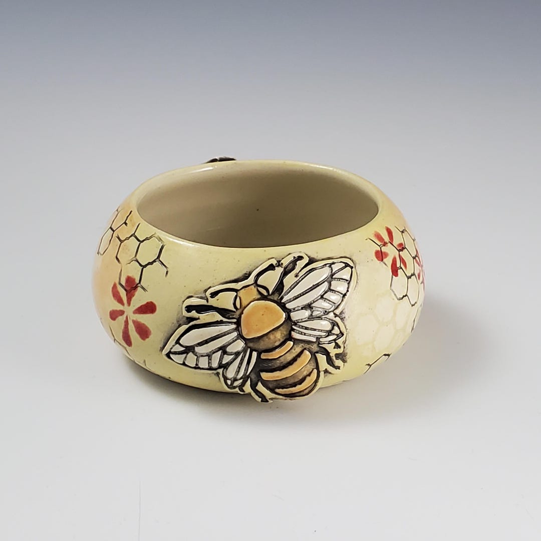 Ceramic Yellow Floral Bee Bowl, Snack Bee Bowl, Candy Dish, Small ...