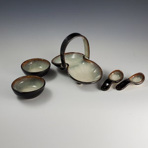 Ceramic Condiment Caddy, Condiment Set, Double Bowl, Mini Bowl Set ...