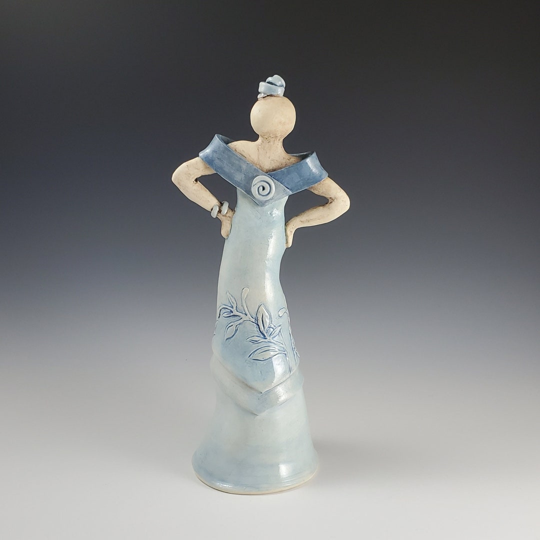 Pottery Figurine, Elegant Lady Figurine, Ceramic Sculpture Handmade ...