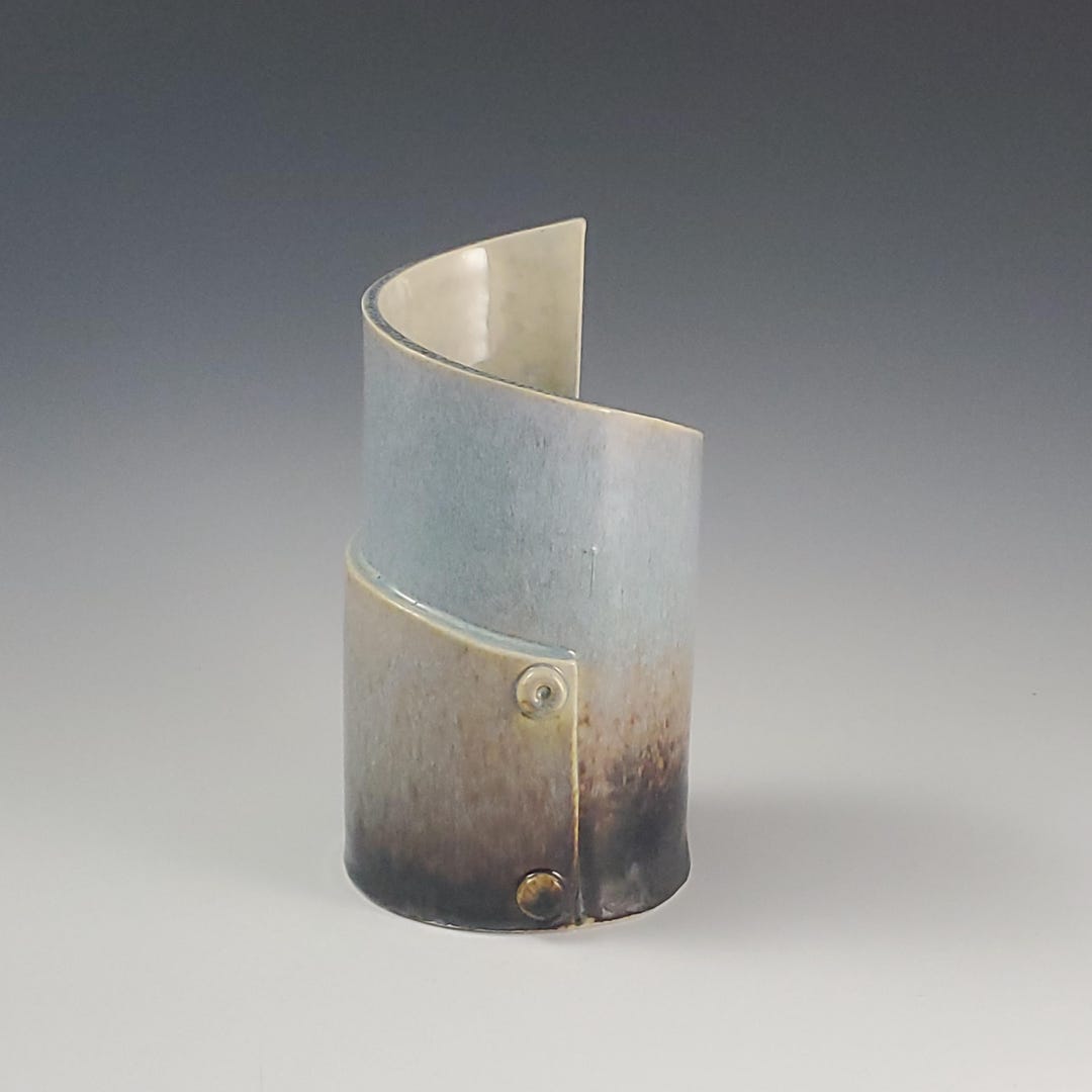 Blue Wrap Around Ceramic Cylinder Vase, Decorative Handmade Ceramics ...