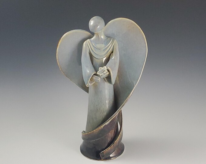 Blue Ceramic Angel Figurine, Ceramic Angel Handmade, Pottery Angel ...