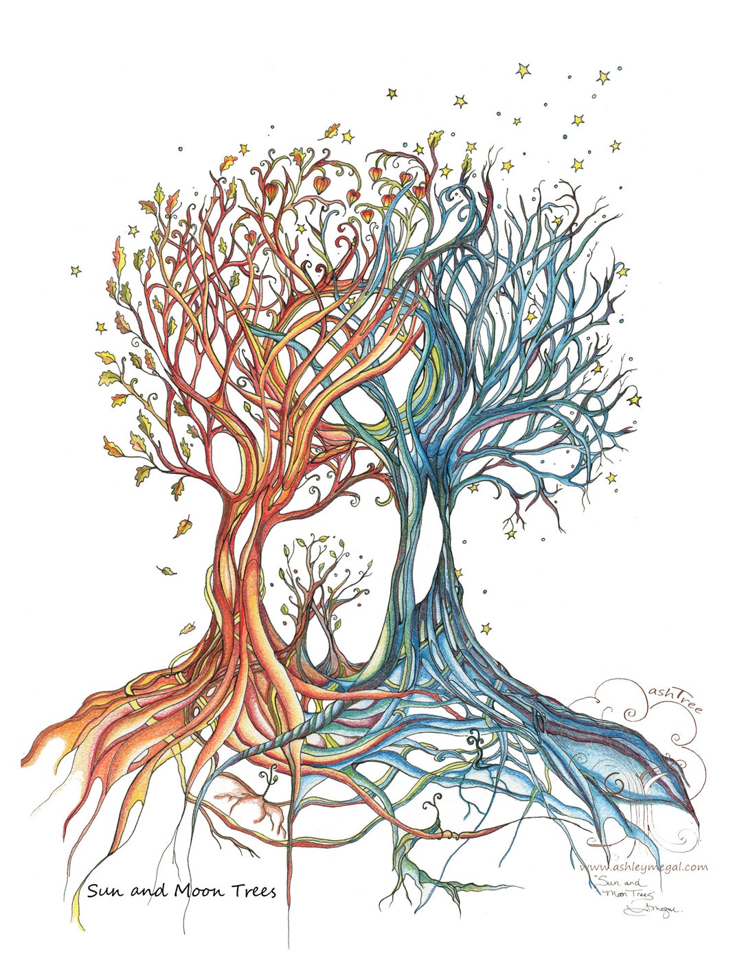 Sun and Moon Trees Print - Etsy
