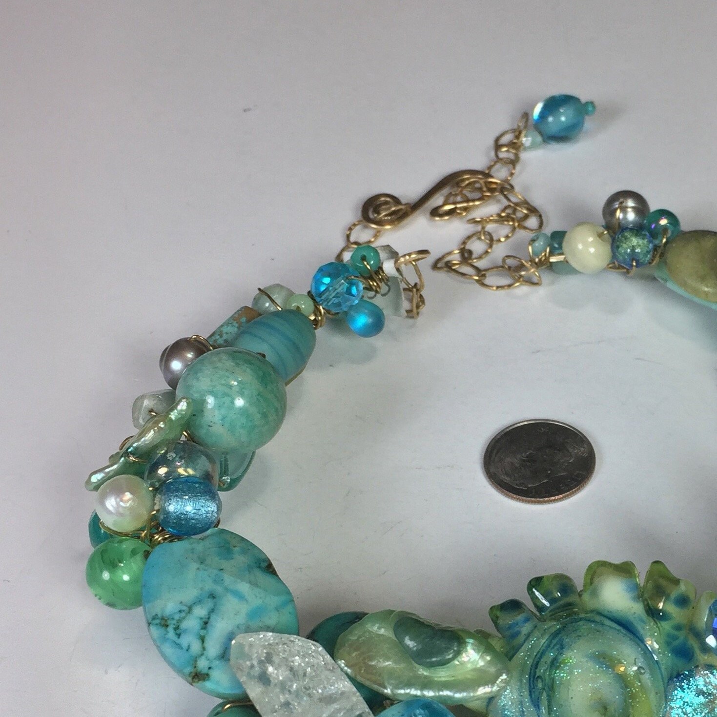 Genuine Turquoise, Pearls and Crystals Handmade Lampwork Glass Choker ...